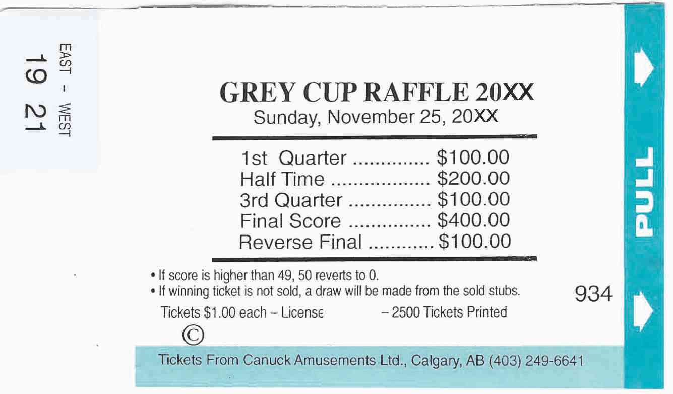 Grey Cup Raffle Tickets - 1600 Ticket Count - Canuck Amusements